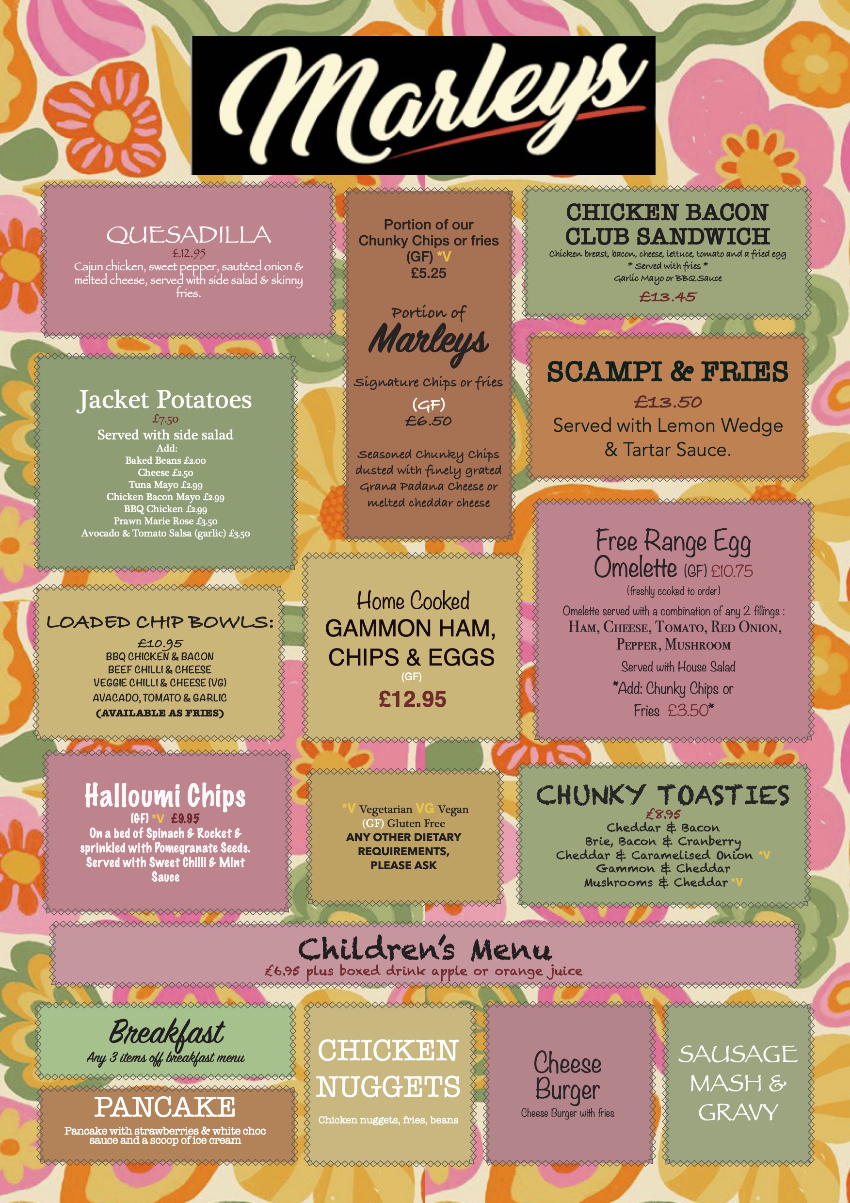 Breakfast, Lunch, Drinks & Kids Menu – Marleys Cafe Bar