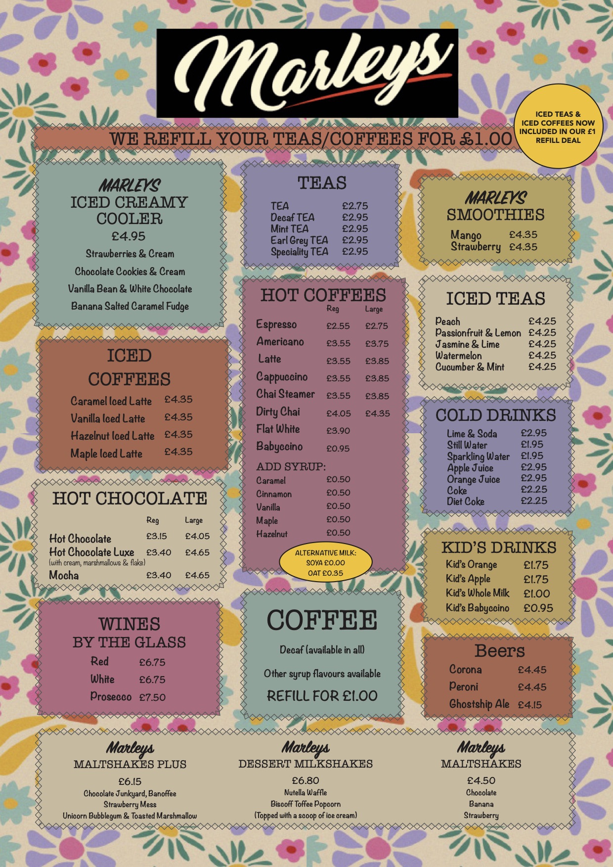 Breakfast, Lunch, Drinks & Kids Menu – Marleys Cafe Bar